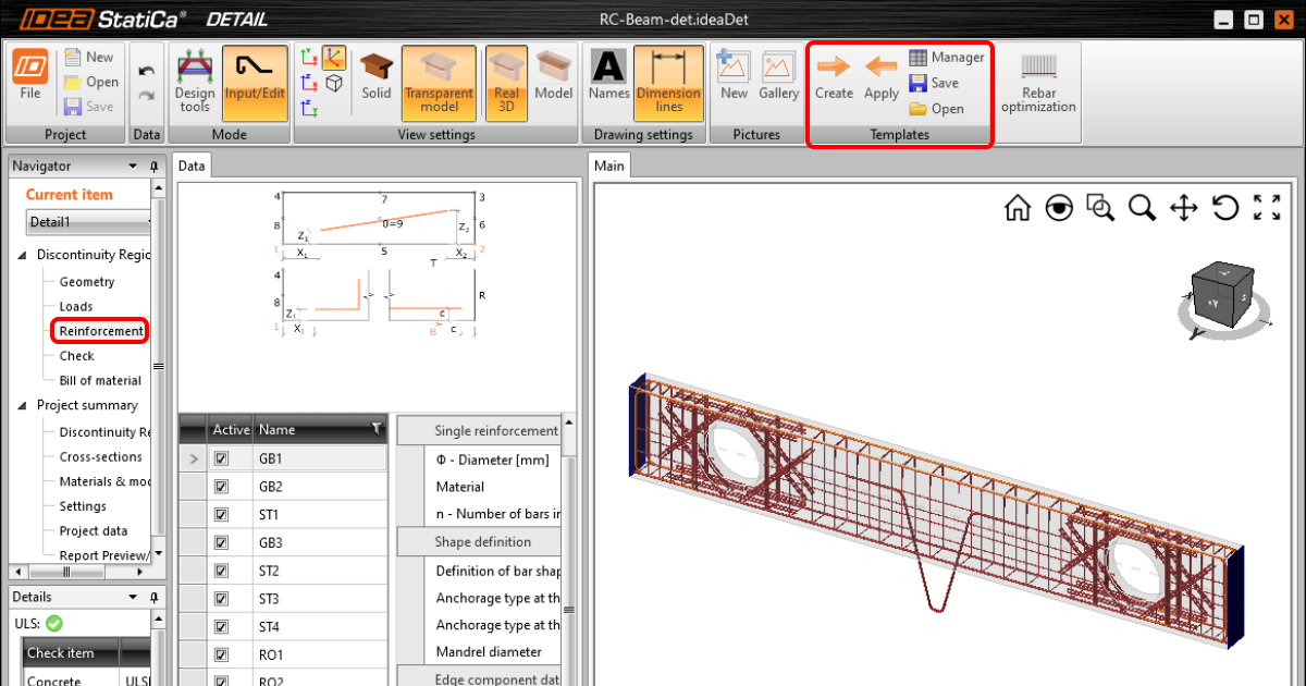 Reinforcement template in IDEA StatiCa Detail | IDEA StatiCa